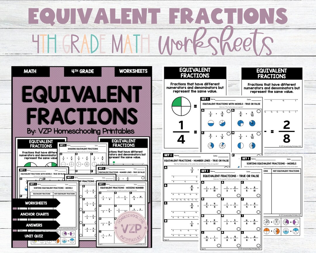 Worksheets for Equivalent Fractions (4.NF.A.1) - Etsy