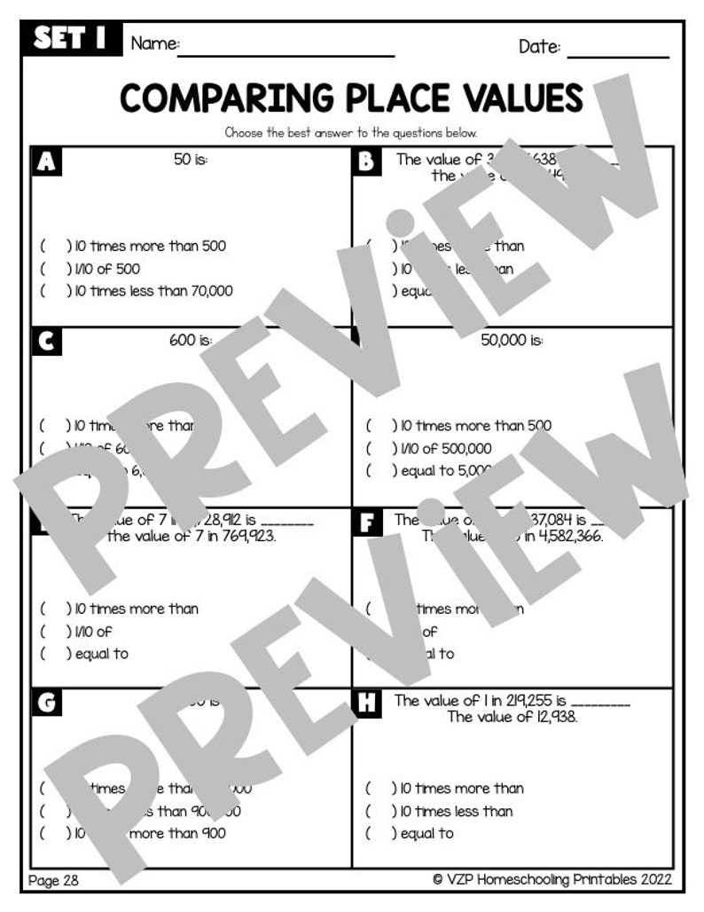 Worksheet for Place Value - Etsy