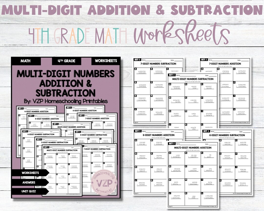 4th Grade Addition and Subtraction Worksheets - Etsy