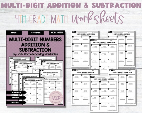 4th Grade Addition and Subtraction Worksheets - Etsy