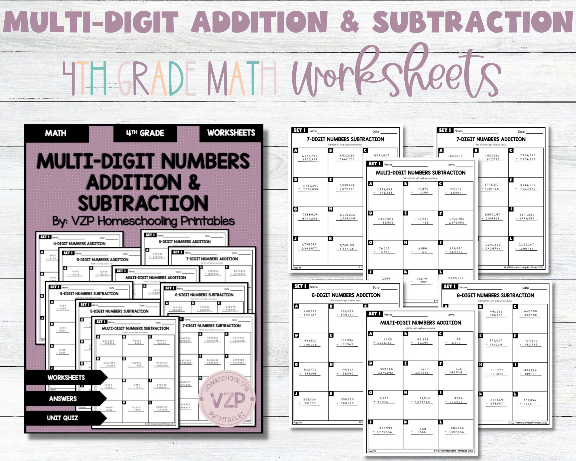 4th Grade Addition and Subtraction Worksheets - Etsy