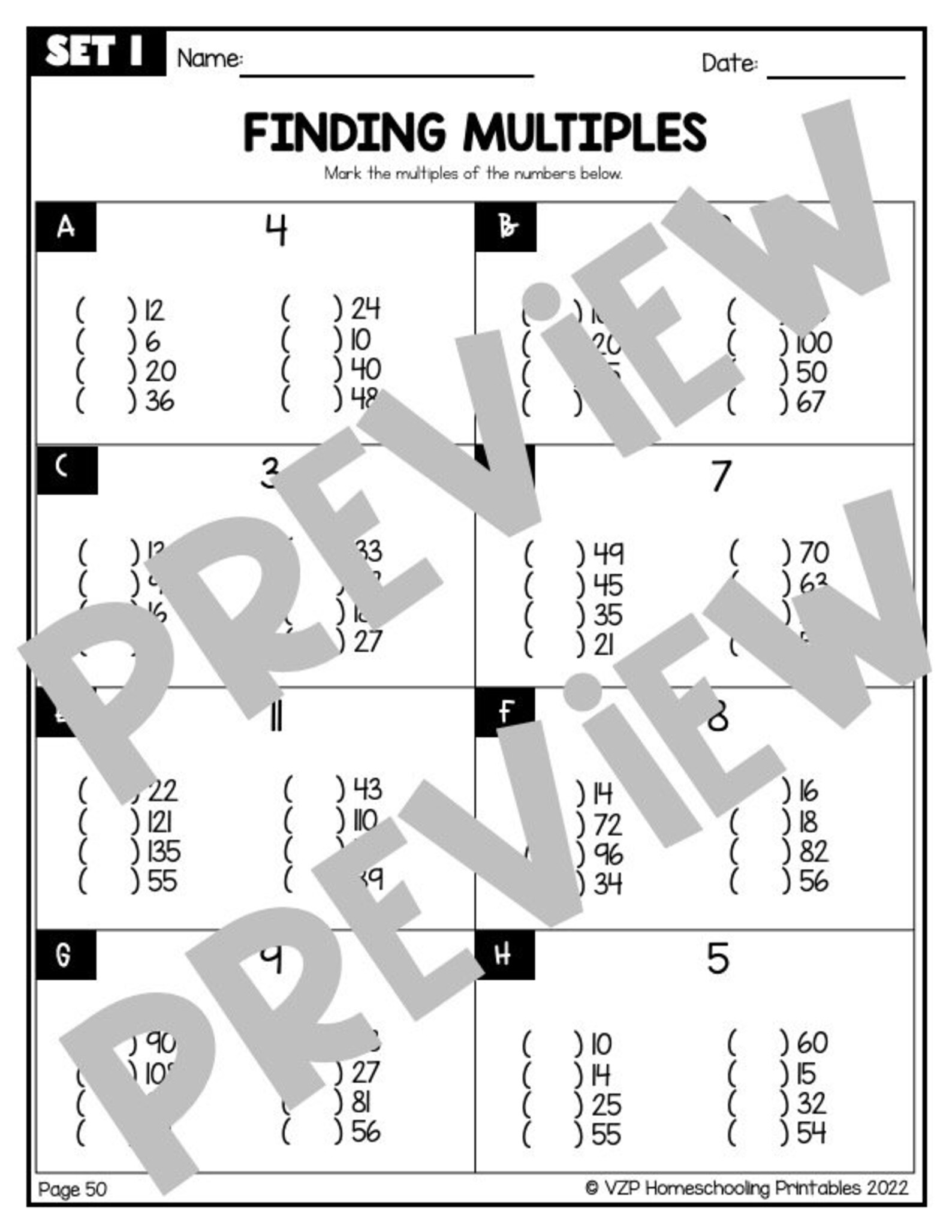 Factors and Multiples Worksheet - Etsy