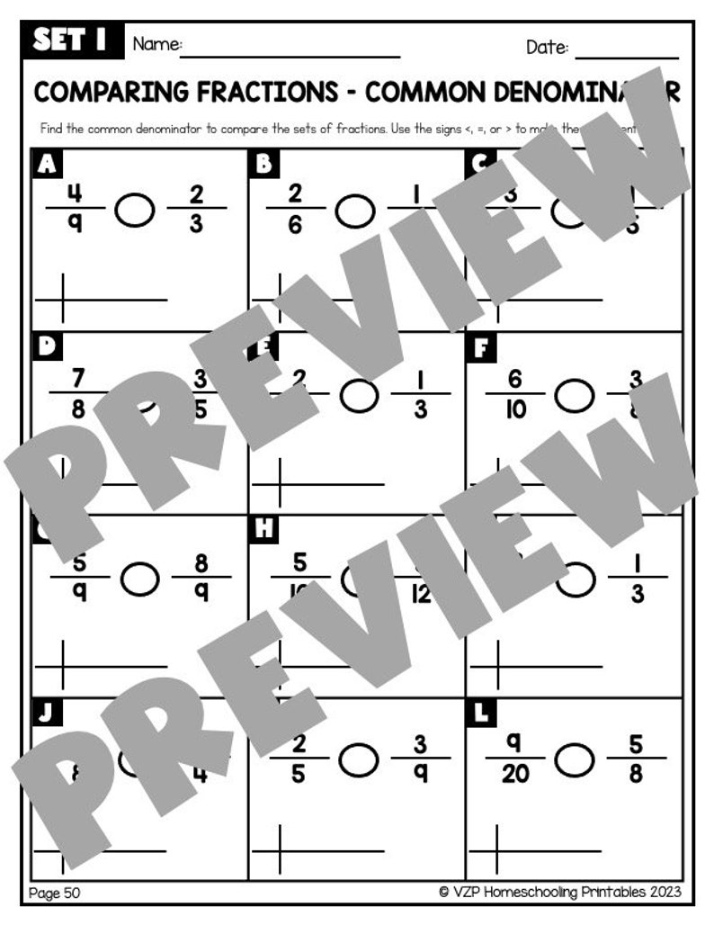 Comparing Fractions Worksheets 4.NF.A.2 - Etsy