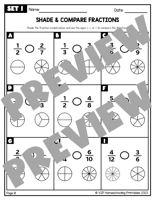 Comparing Fractions Worksheets (4.NF.A.2) - Etsy
