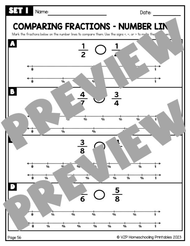 Comparing Fractions Worksheets (4.NF.A.2) - Etsy