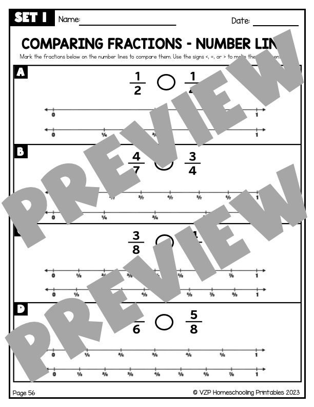 Comparing Fractions Worksheets (4.NF.A.2) - Etsy