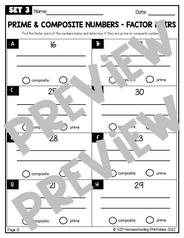 Prime Numbers in Math - Worksheets - Etsy