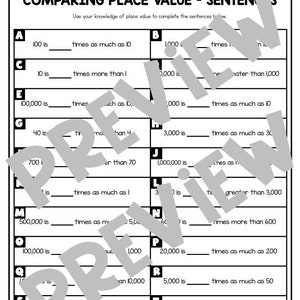 Worksheet for Place Value - Etsy