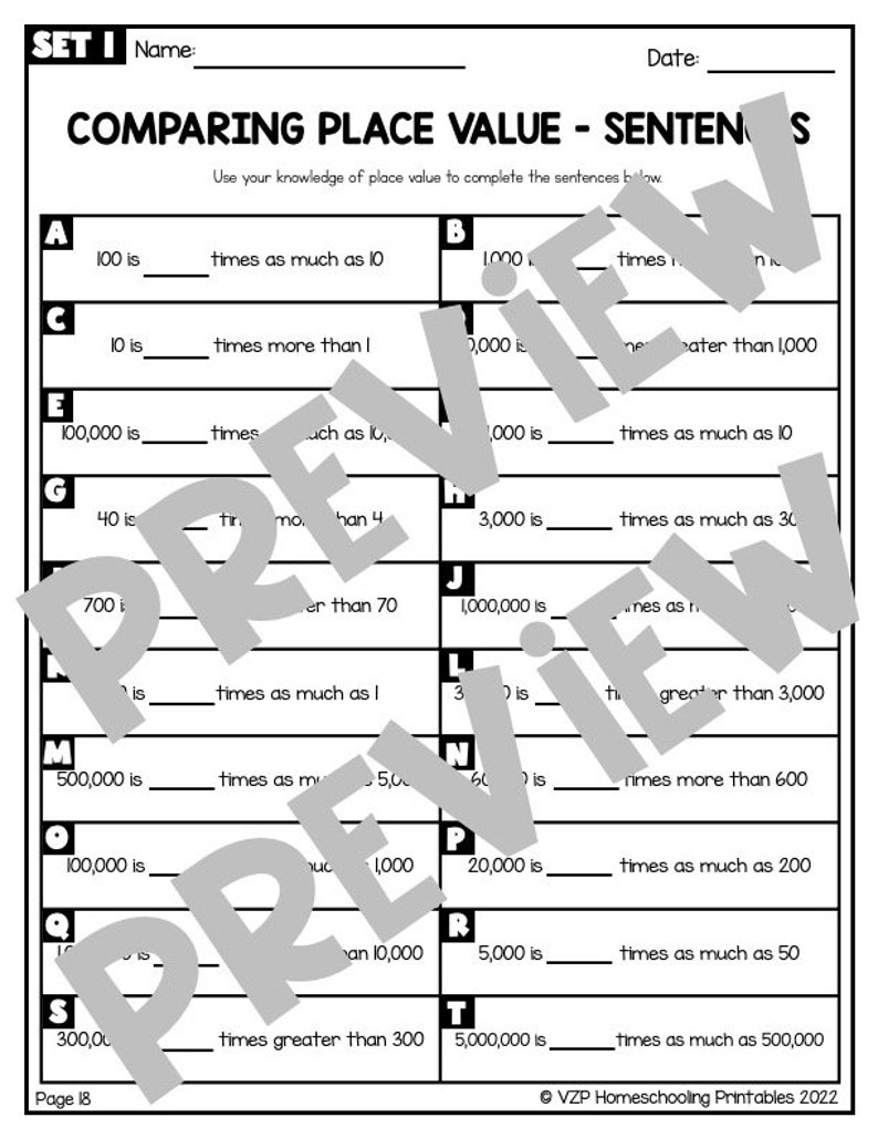 Worksheet for Place Value - Etsy