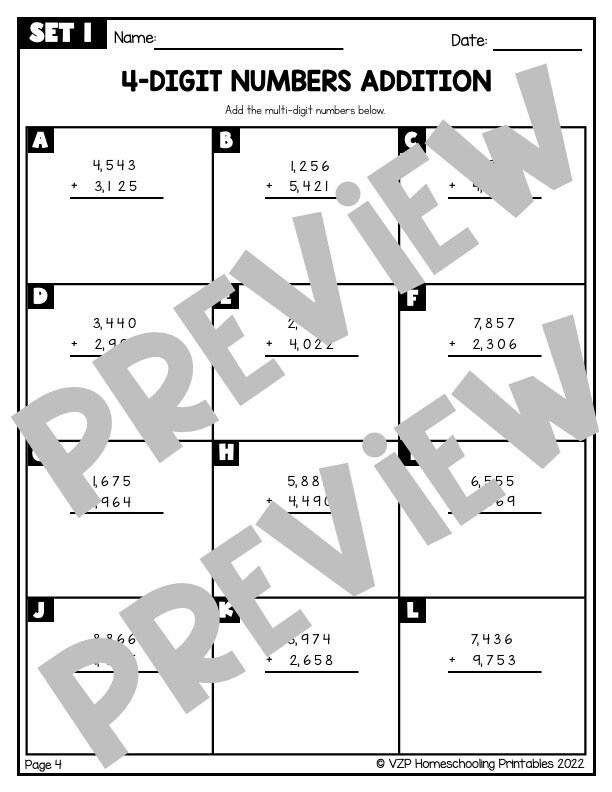 4th Grade Addition and Subtraction Worksheets - Etsy