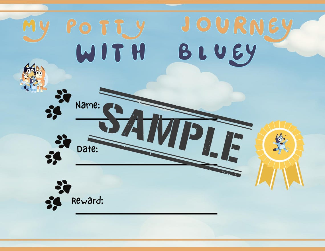 Bluey Potty Training Template and Award Download/ Potty Training Chart ...