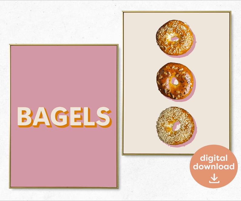 2 Printable Bagel 3D Letter Poster | Eclectic Gallery Mod Bakery Food ...