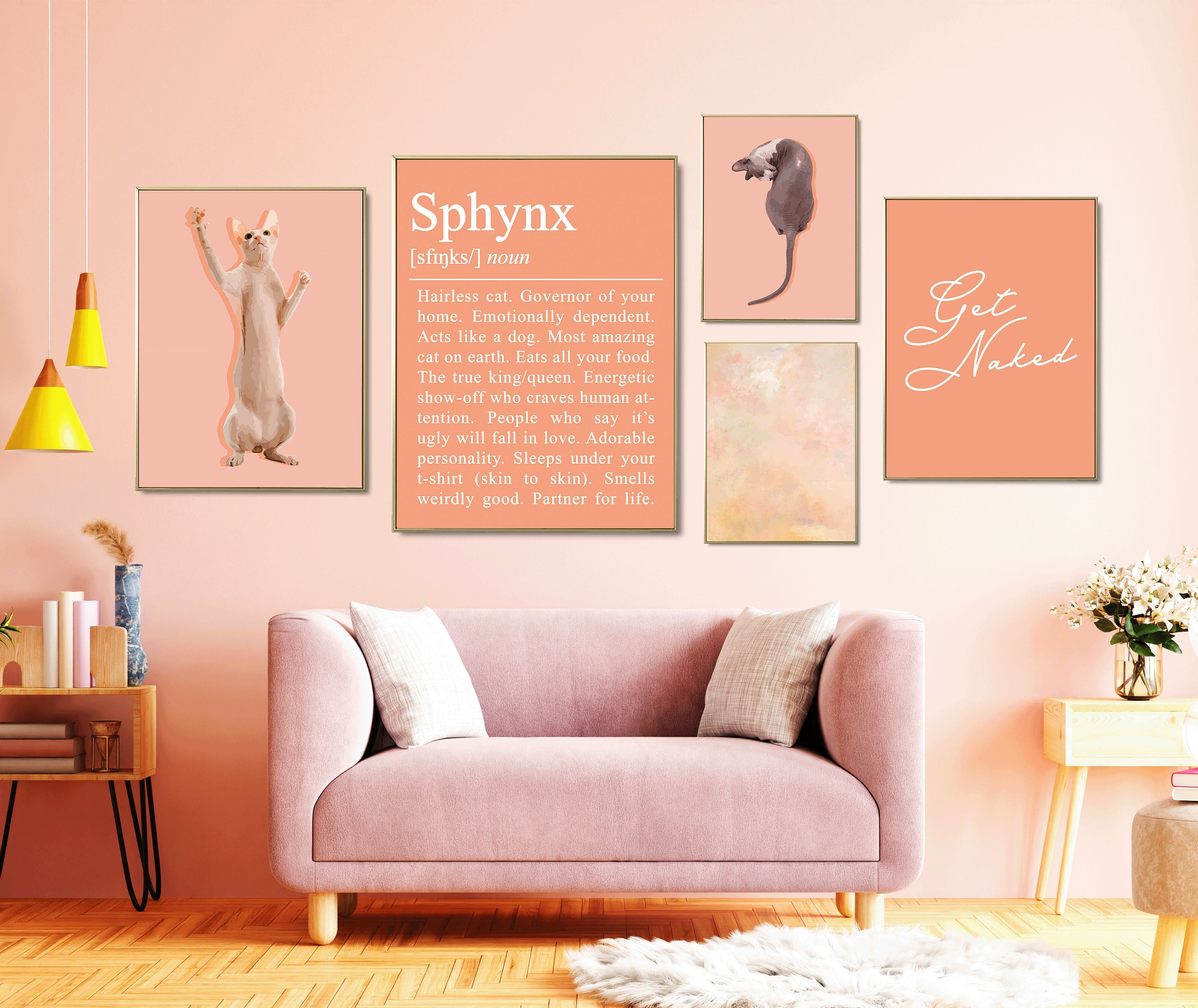 Set of 5 Printable Sphynx Cat Art Print | Sphinx Design Eclectic ...