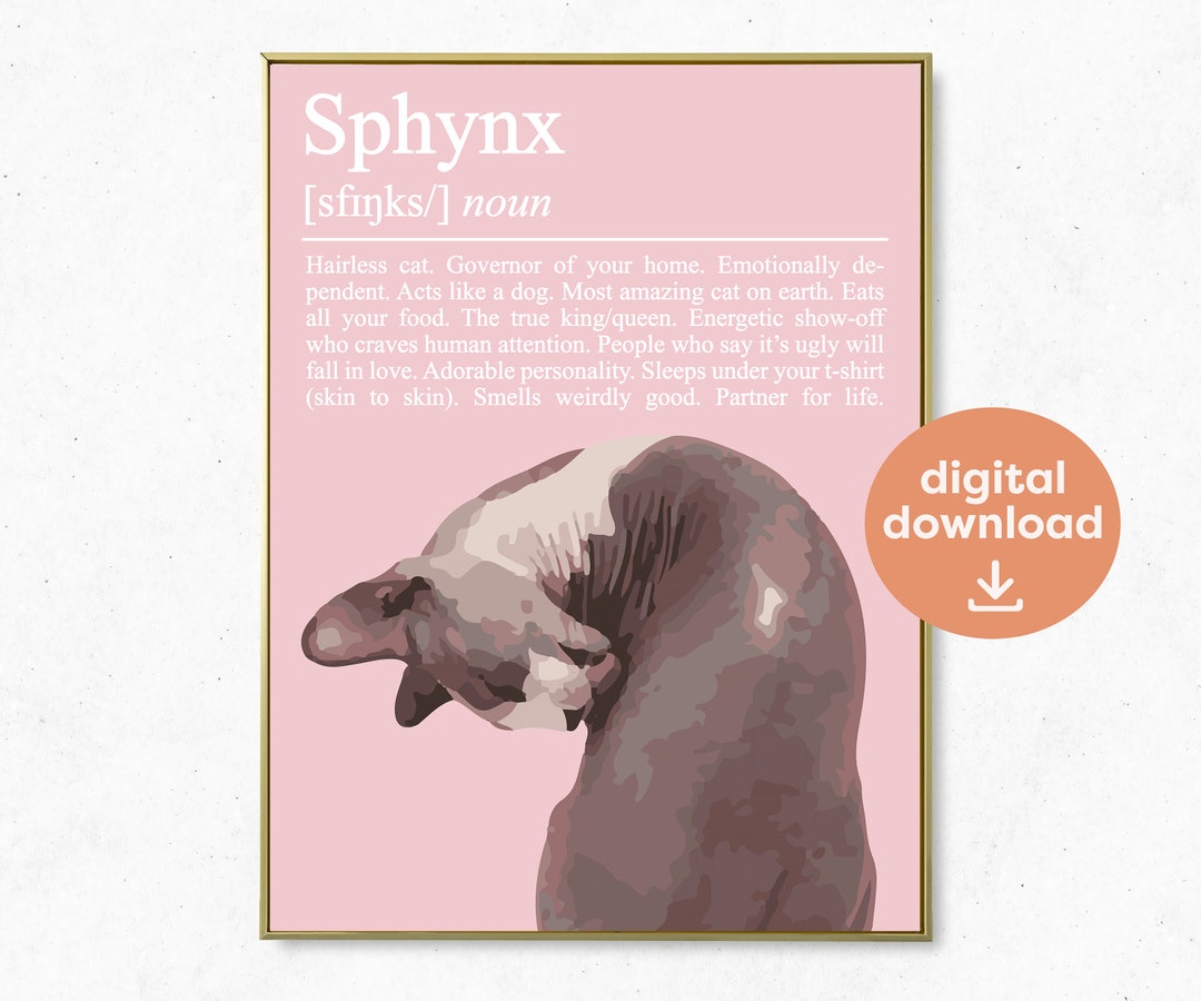 Sphynx Cat PRINTABLE | Cat Lovers Gift Idea | Hairless Cat Definition ...