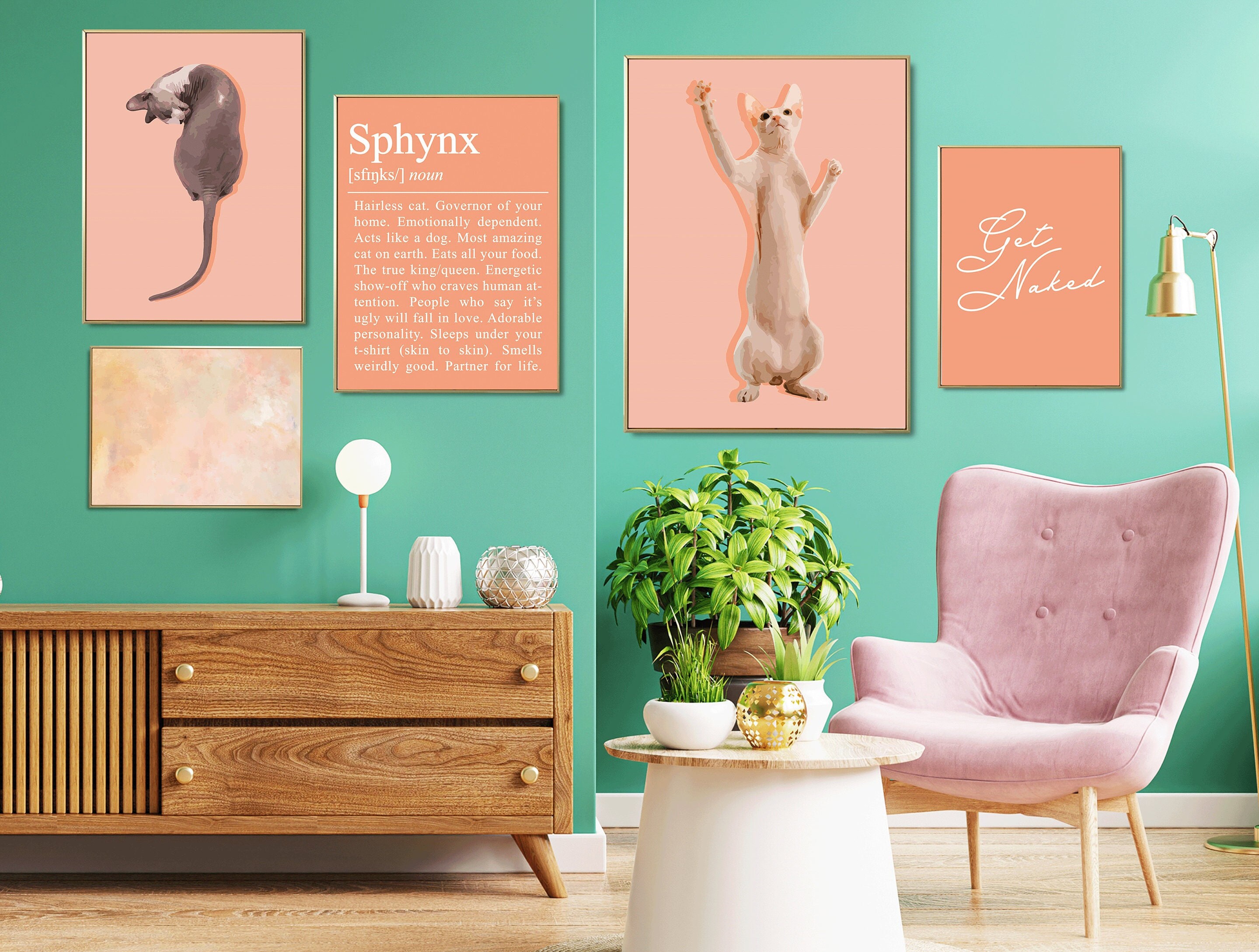 Set of 5 Printable Sphynx Cat Art Print | Sphinx Design Eclectic ...