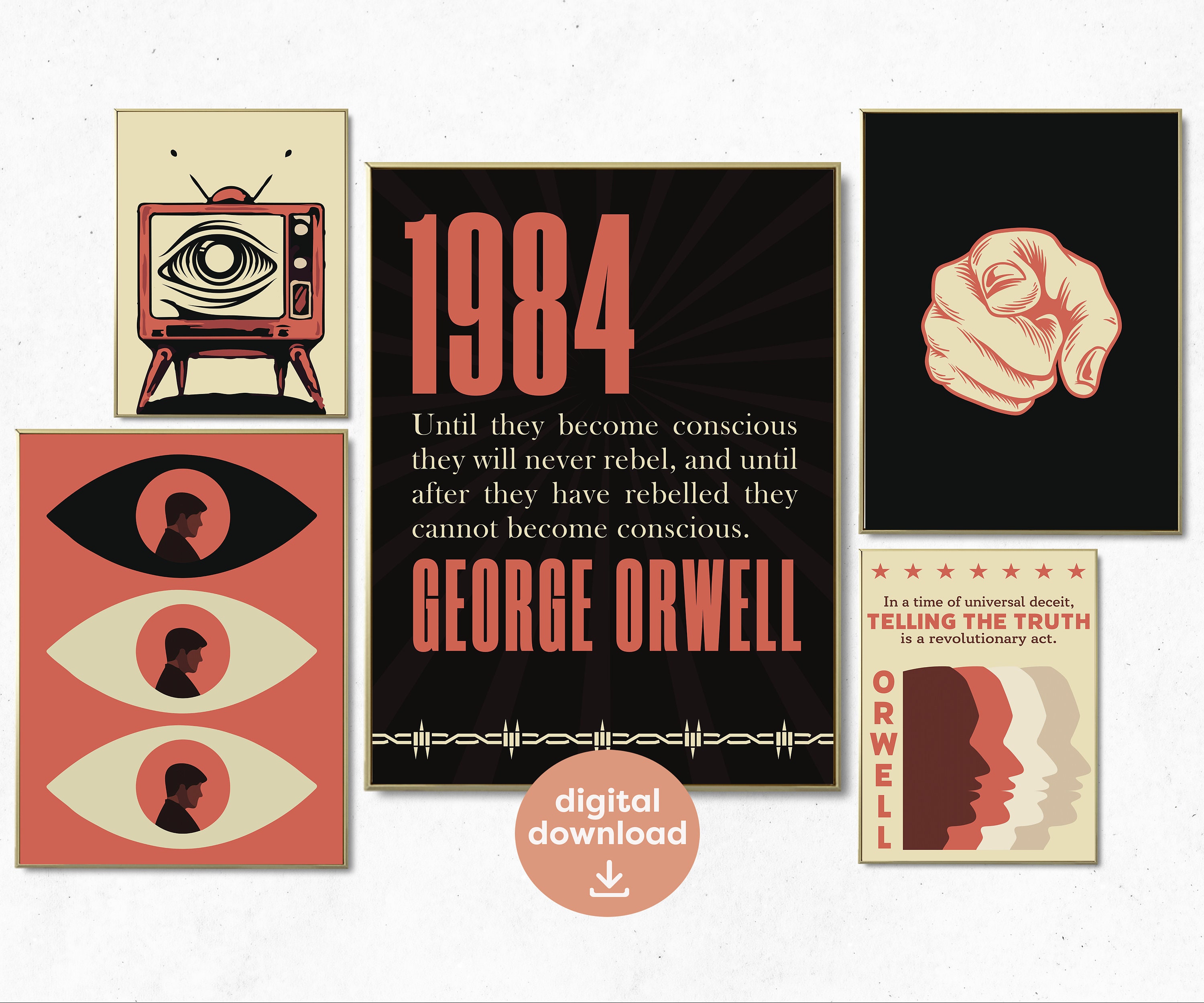 Printable Set of 5 Orwell Poster | Eclectic Gallery Wall 1984 George ...