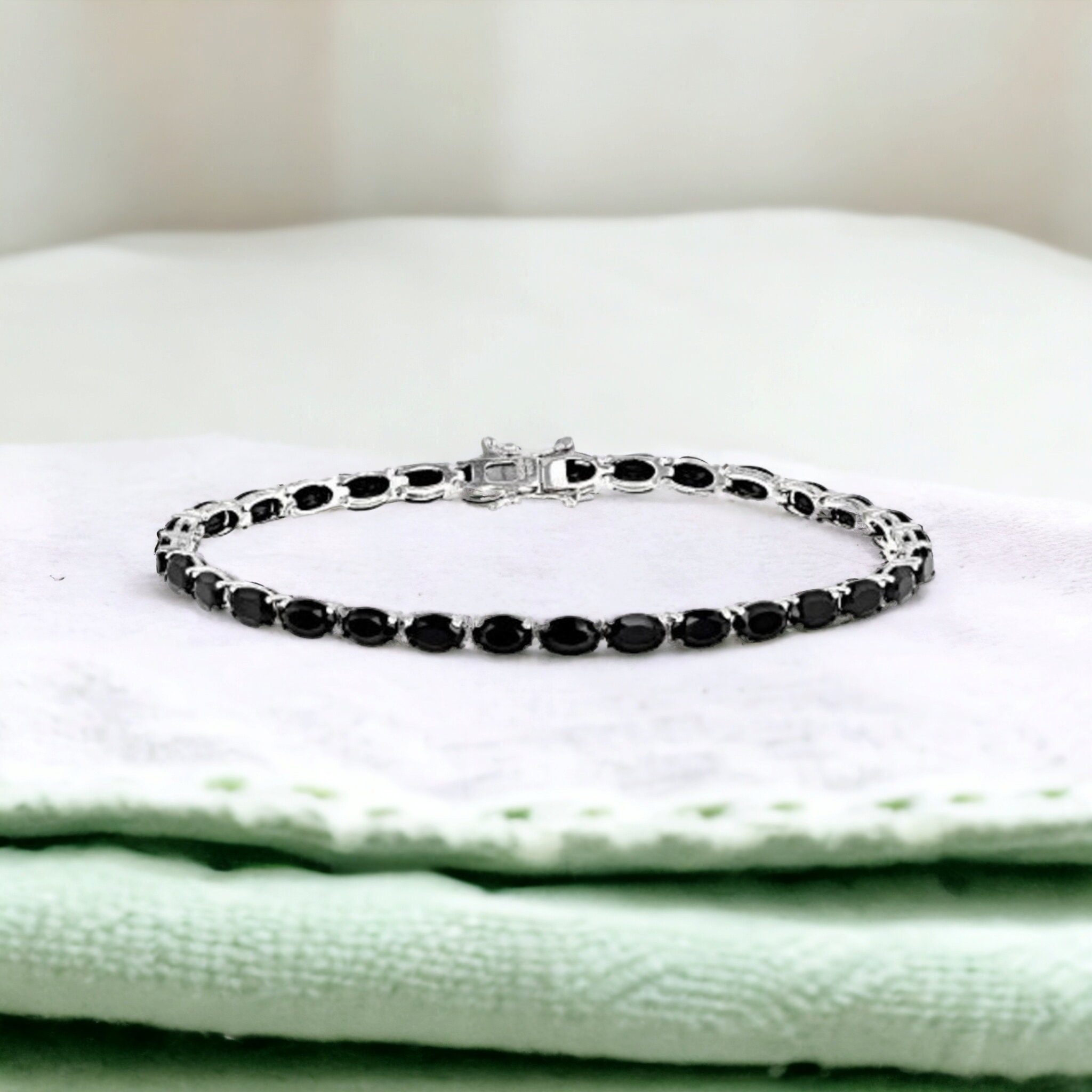 Natural Black Onyx Bracelet, Black Onyx Tennis Bracelet, 925 Sterling ...