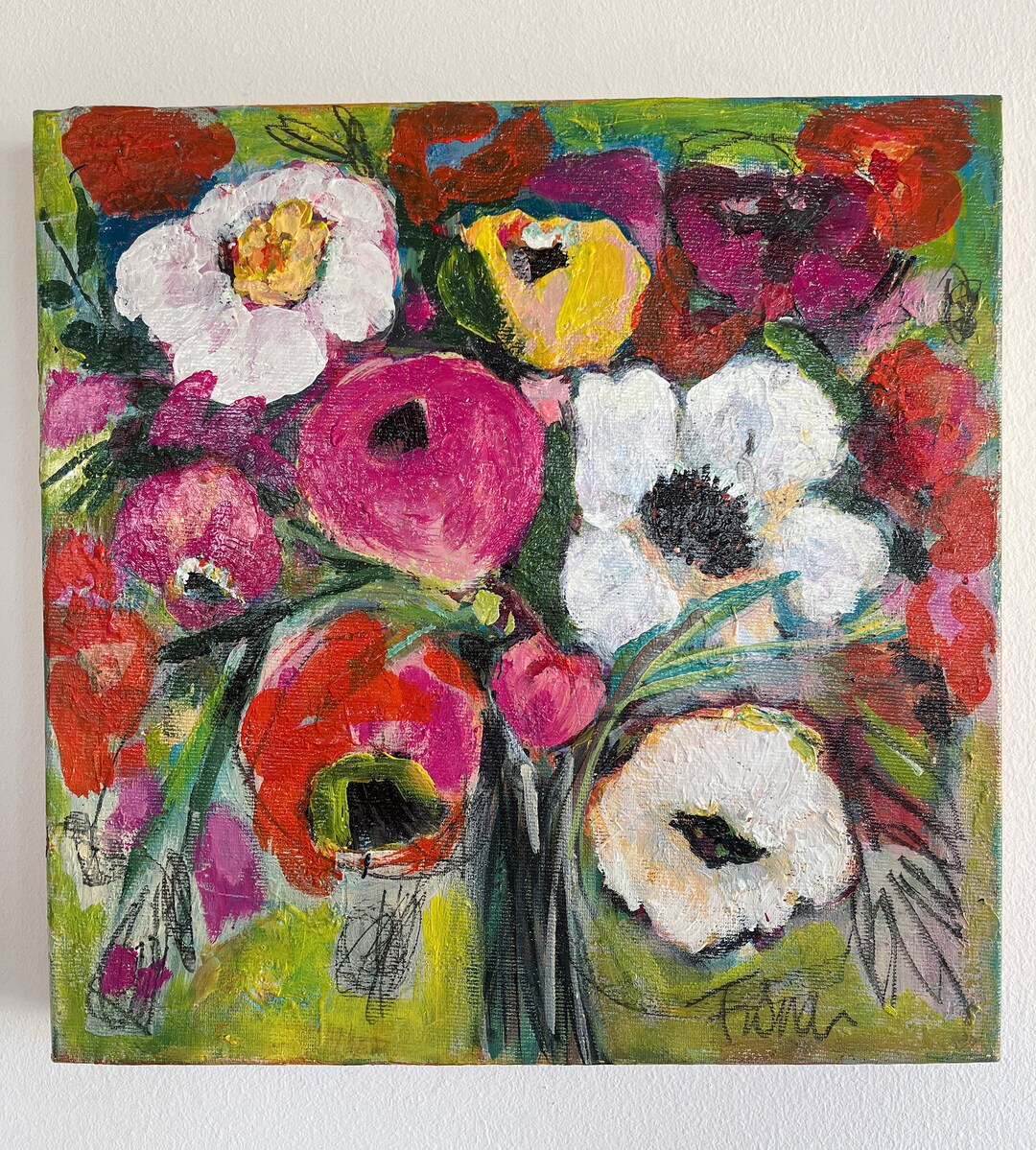 Tropical Punch - Fiona Collins Original Acrylic Canvas - 12" X 12" X 1. ...