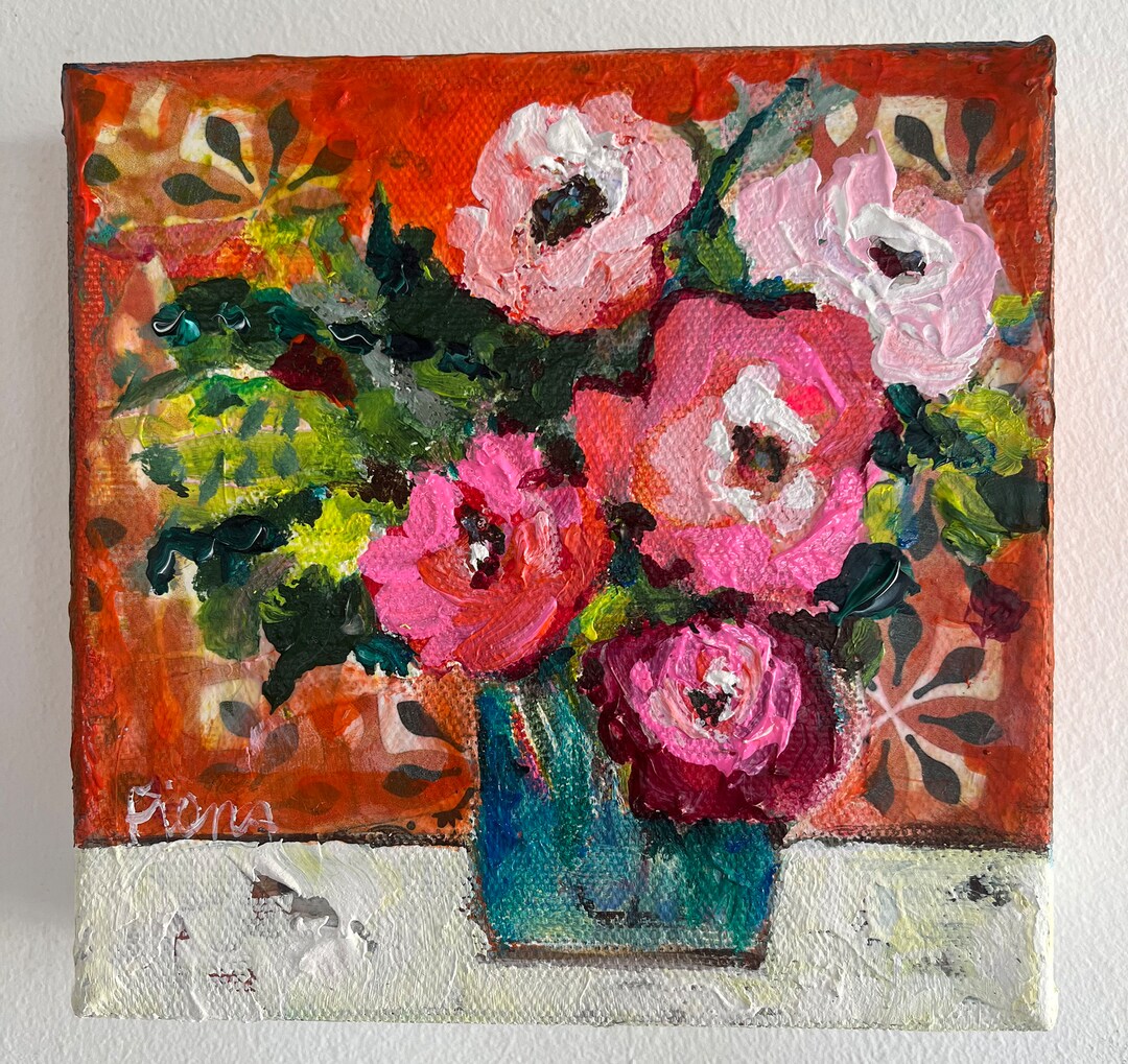Perfectly Pink - Fiona Collins Original Acrylic Canvas - 6" X 6" X 1.5 ...