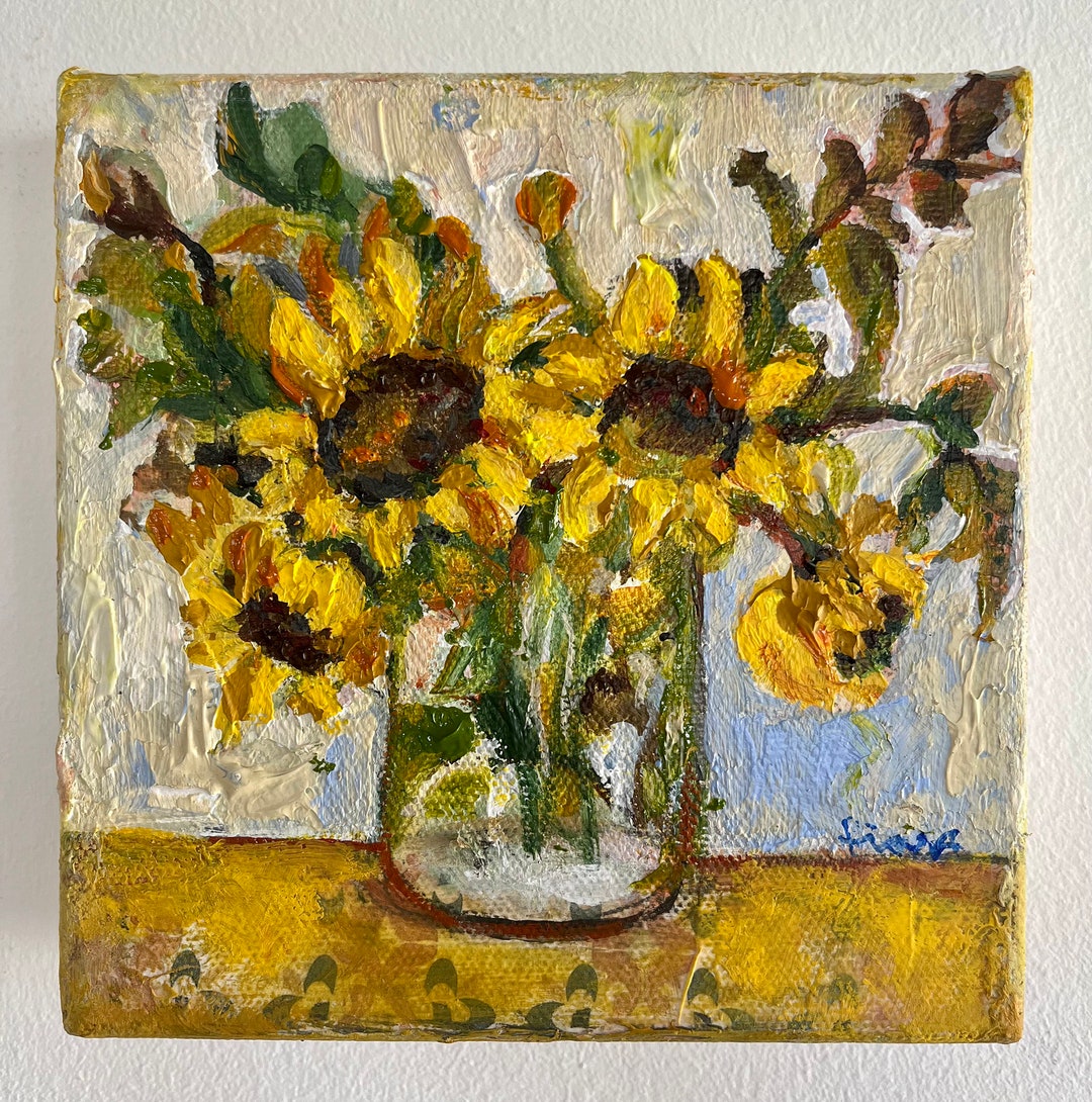 Sunflowers - Fiona Collins Original Acrylic Canvas - 6" X 6" X 1.5 ...