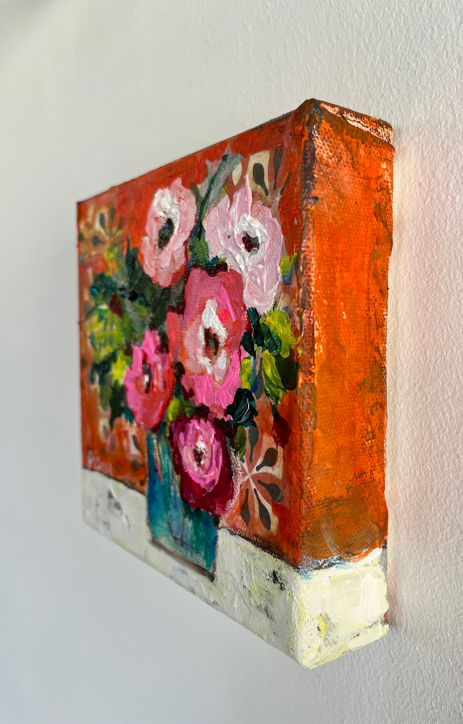 Perfectly Pink - Fiona Collins Original Acrylic Canvas - 6" X 6" X 1.5 ...