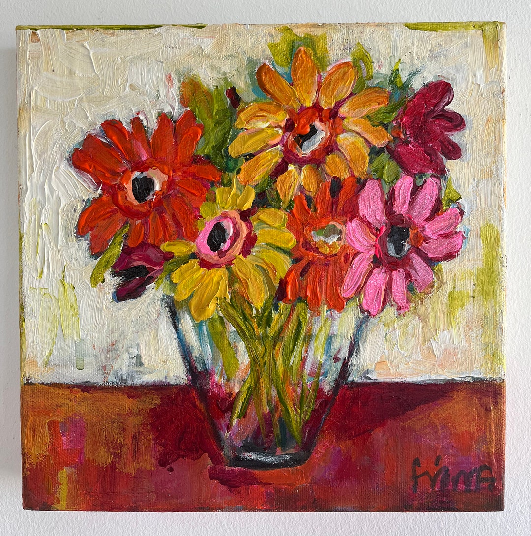 Daisies Delight - Fiona Collins Original Acrylic Canvas - 9.5" X 9.5" X ...