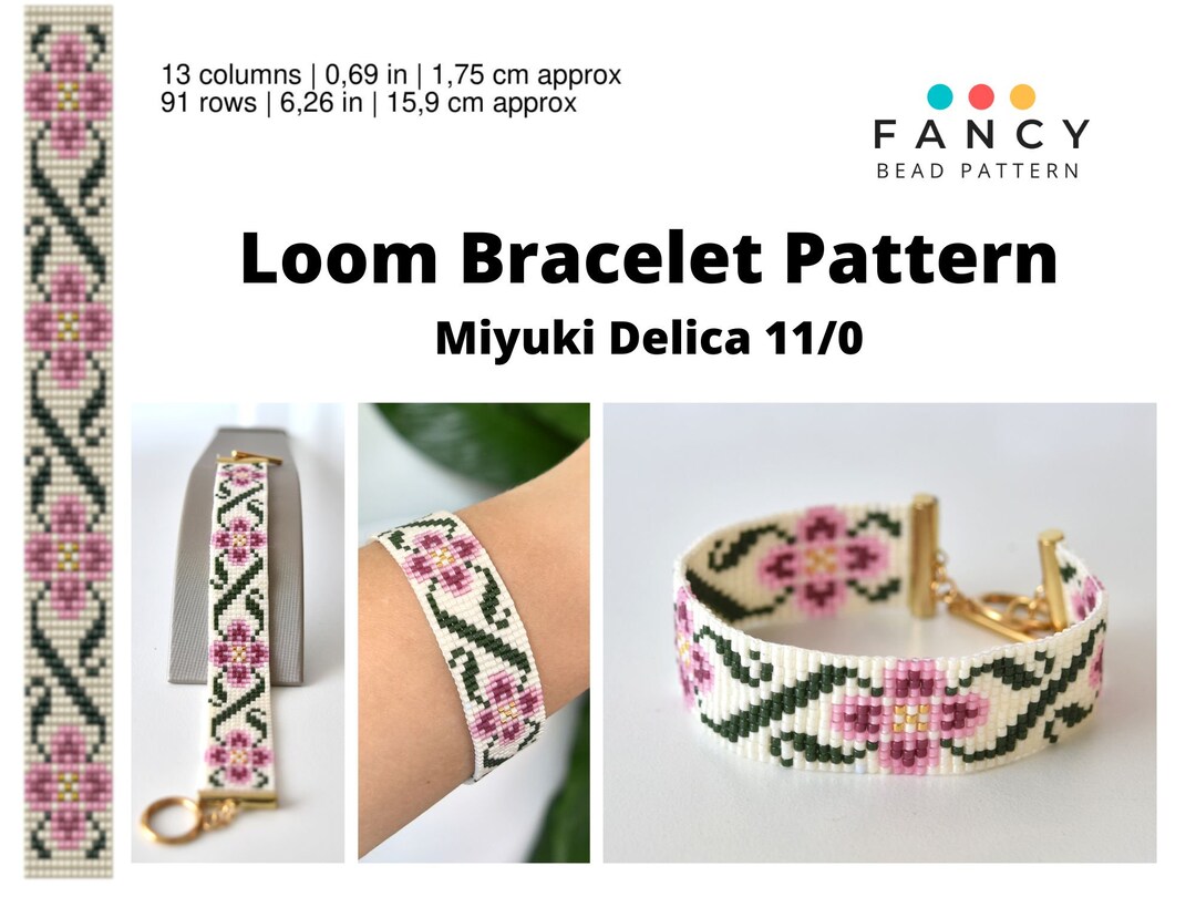 Floral Loom Pattern, Loom Bracelet Pattern, Bead Loom Bracelet Pattern ...