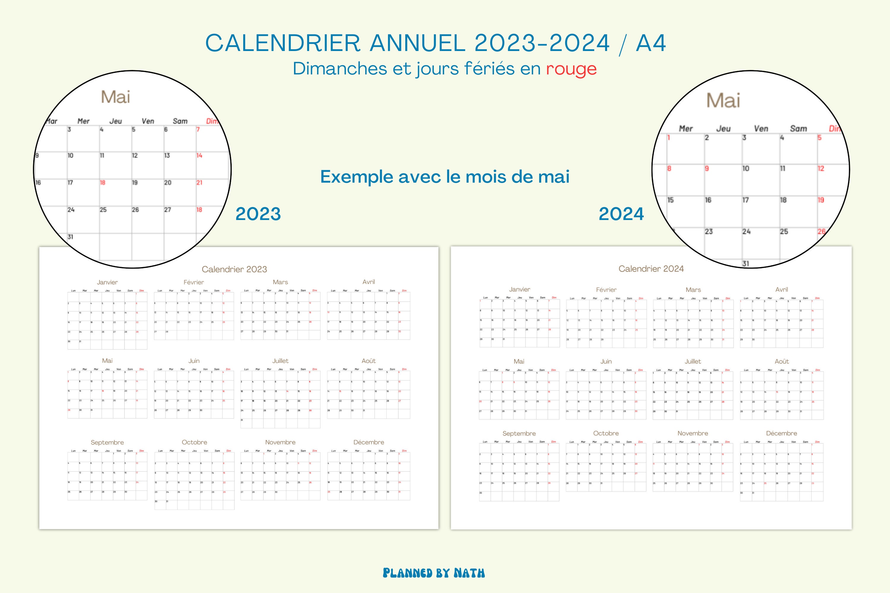 2023 2024 Calendriers Annuels A4 Horizontal Calendrier - Etsy Canada