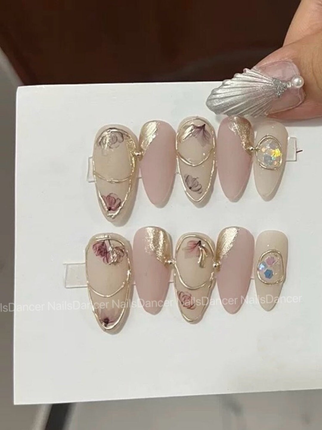 Pink Press Ons Blooming Flower Nails/ Almond Gel Nails / Handmade Press ...