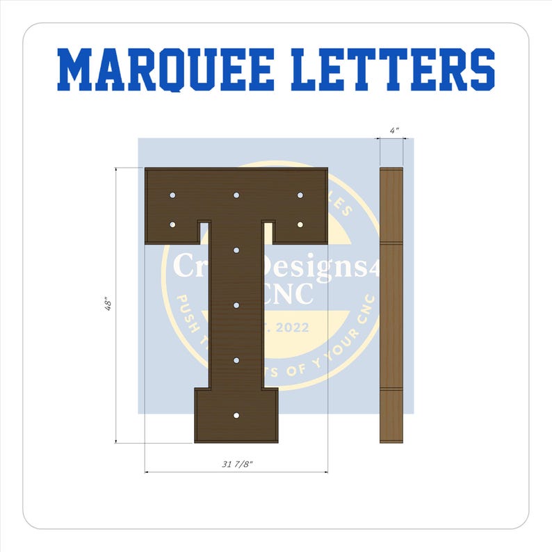 4FT Marquee Letter T Template: CNC & Printable Plans (svg Dxf Pdf Files ...
