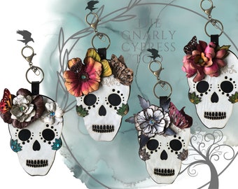 Leather Sugar Skull Keychain - Etsy