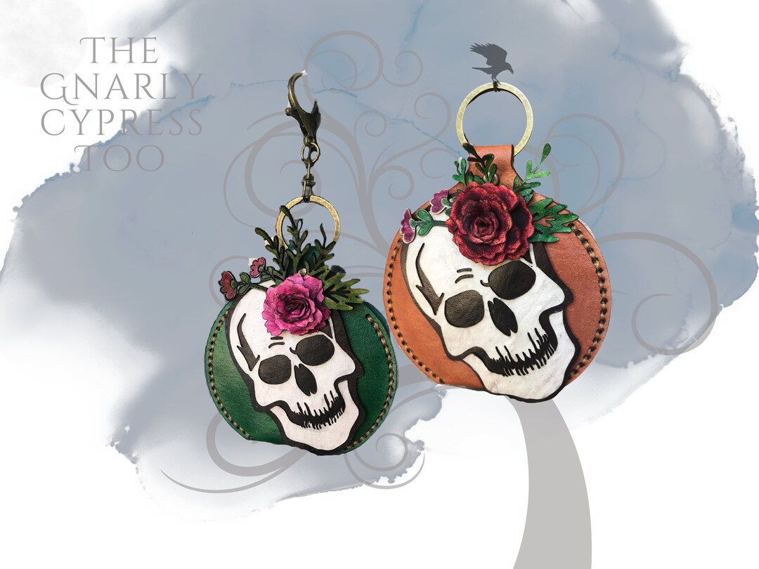 Leather Coin Purse Charm With Skull, Pink Rose, and Snap Closure - Etsy