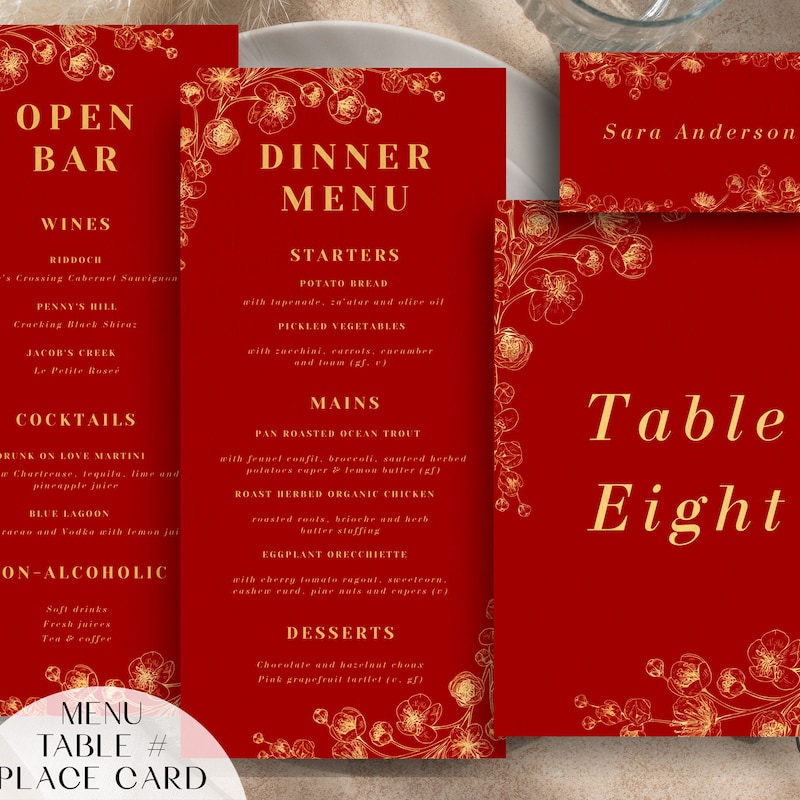 Cherry Menu on Table - Etsy