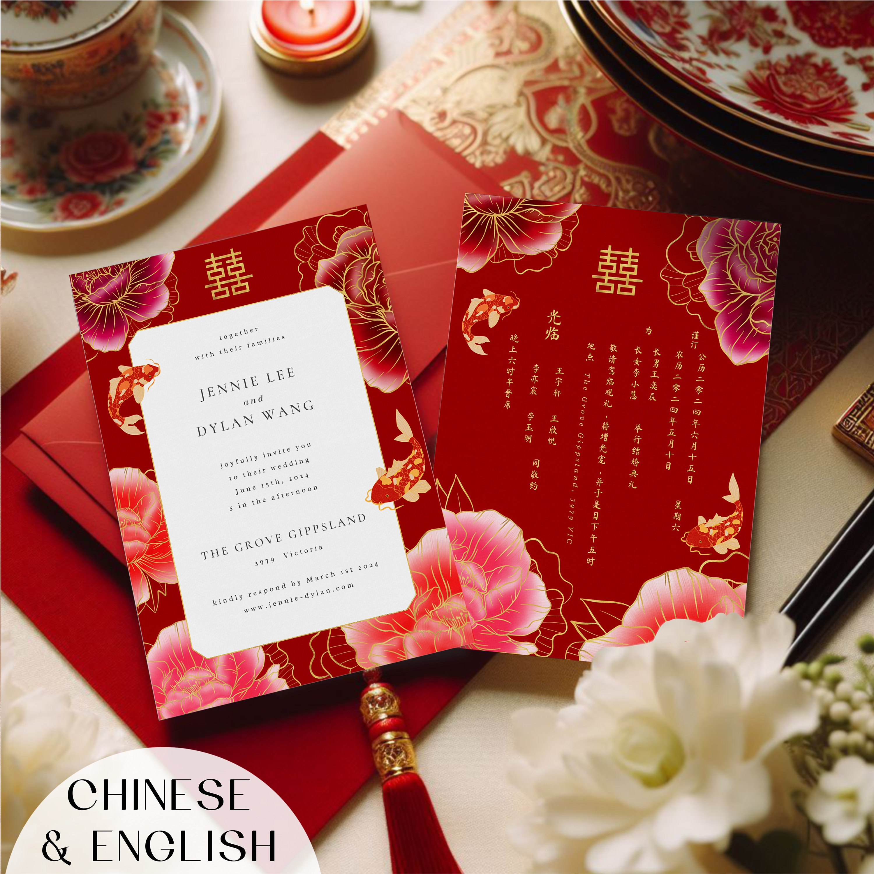 Chinese Wedding Invitation Template, Modern Chinese Invitation Card ...