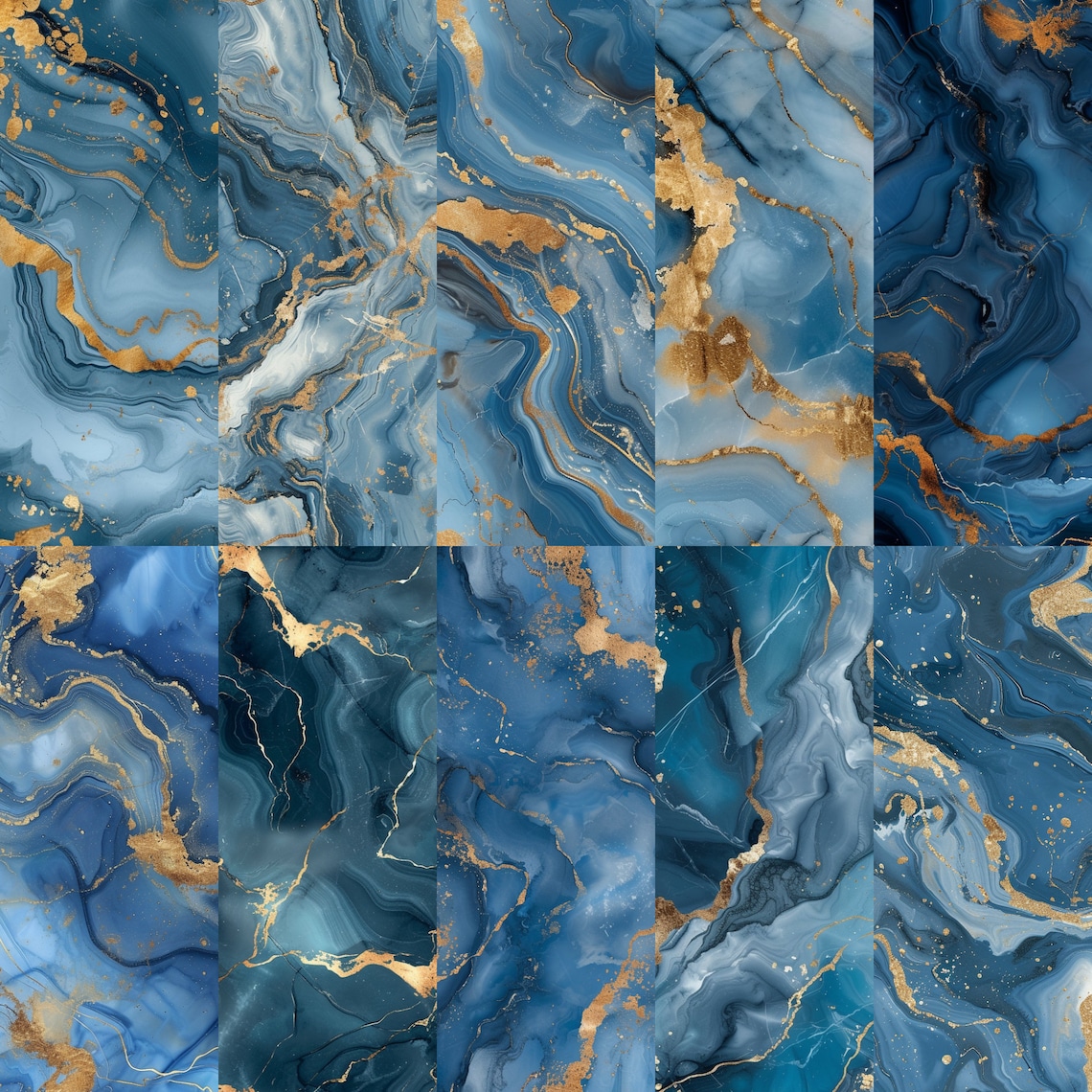 Marble Digital Paper, Blue Marble Digital Paper, Blue and Gold Digital ...