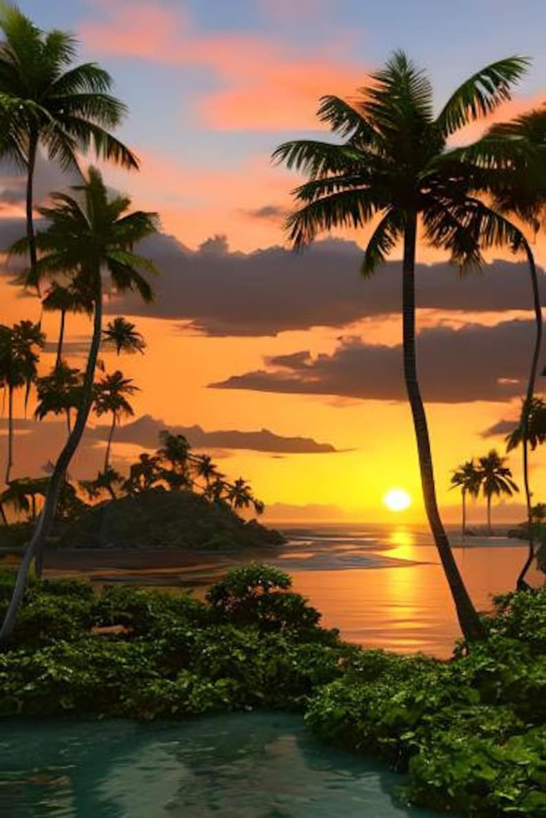 Tropical Sunset Phone Background, Sunset Background, Tropical Island ...