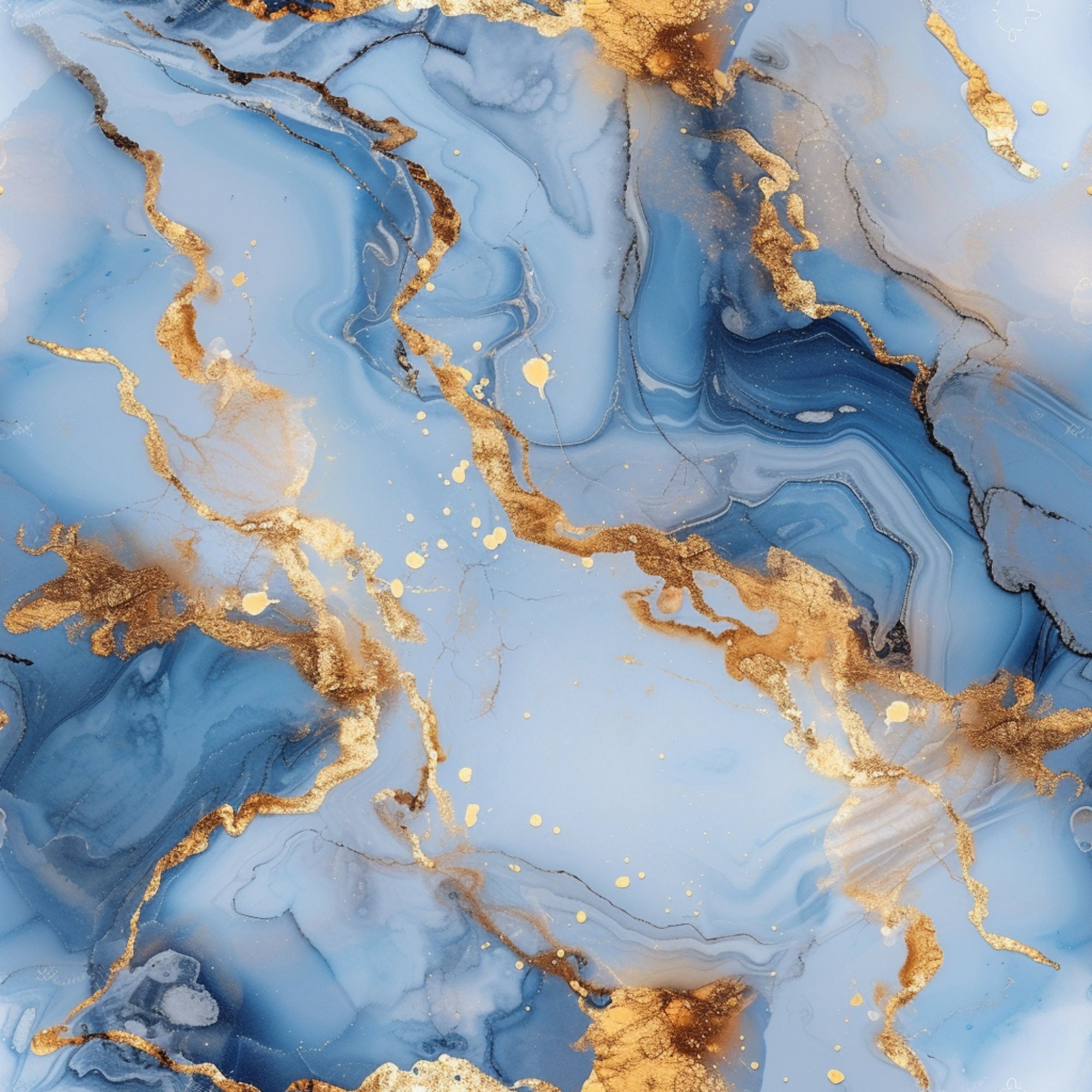 Marble Digital Paper, Blue Marble Digital Paper, Blue and Gold Digital ...