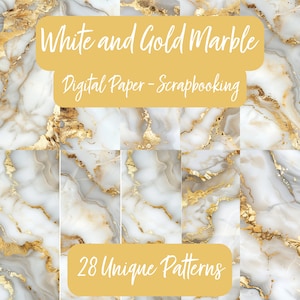 Marble Digital Paper, White Marble Digital Paper, White and Gold ...