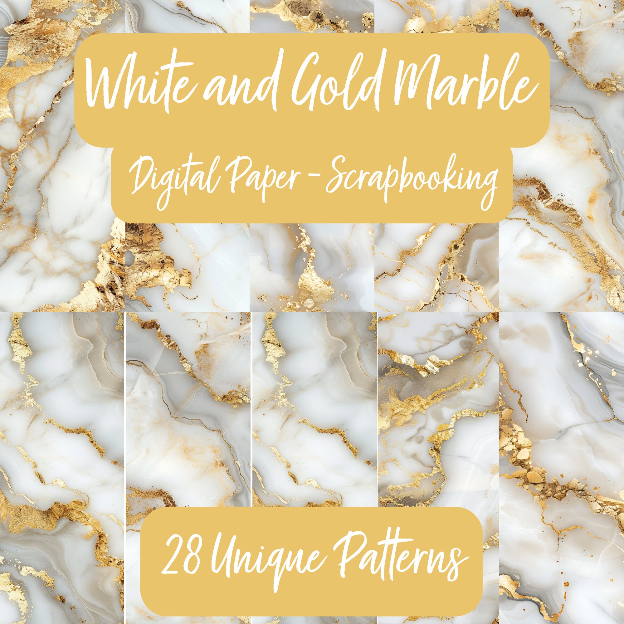 Marble Digital Paper, White Marble Digital Paper, White and Gold ...