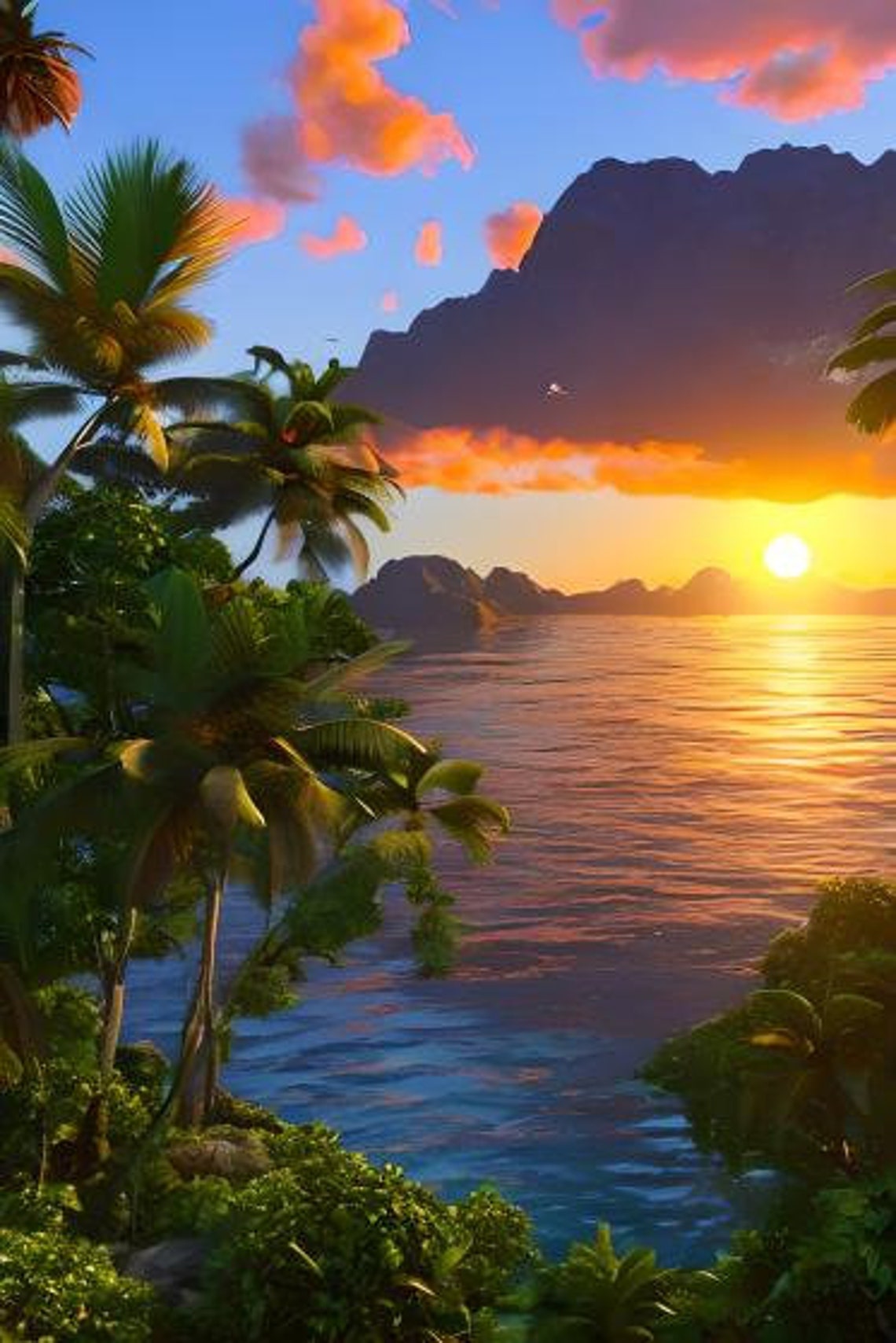 Tropical Sunset Phone Background, Sunset Background, Tropical Island ...