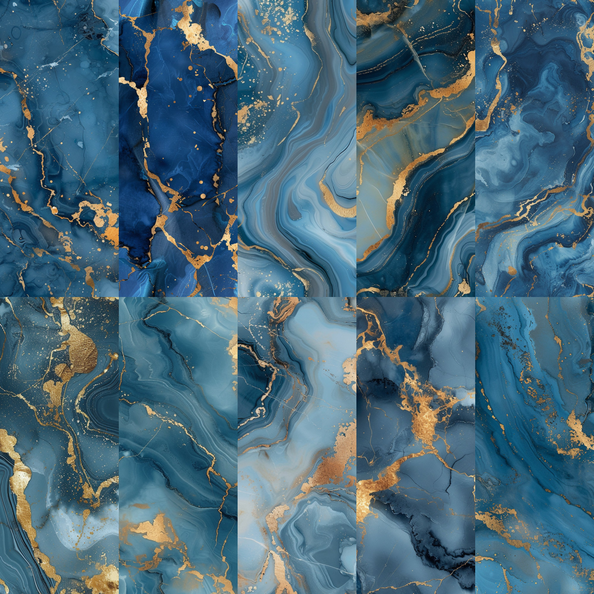 Marble Digital Paper, Blue Marble Digital Paper, Blue and Gold Digital ...