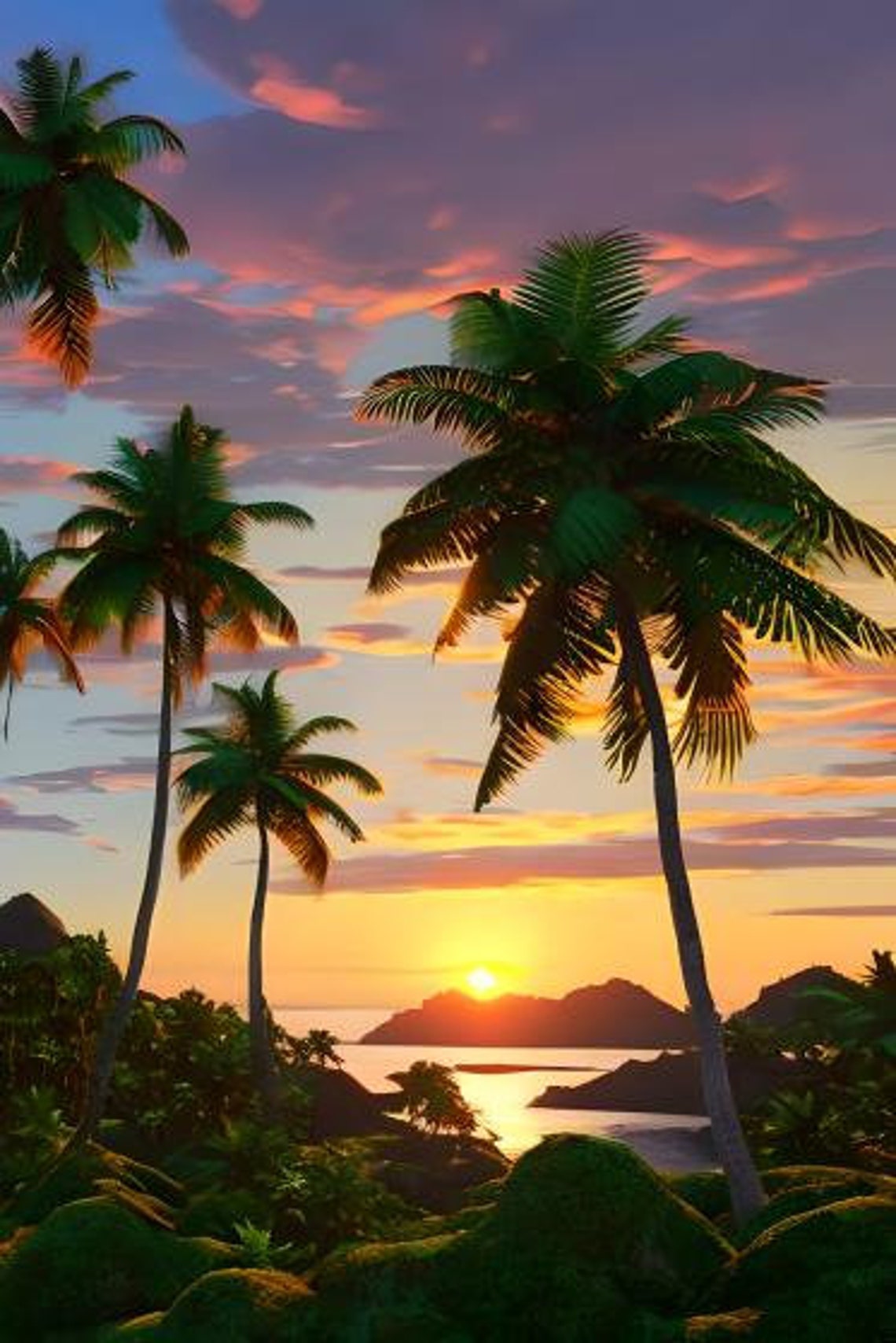 Tropical Sunset Phone Background, Sunset Background, Tropical Island ...