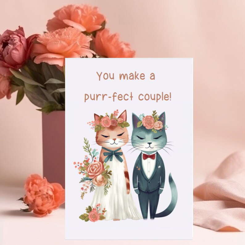 Printable Wedding Card, Printable Cat Wedding Card - Etsy