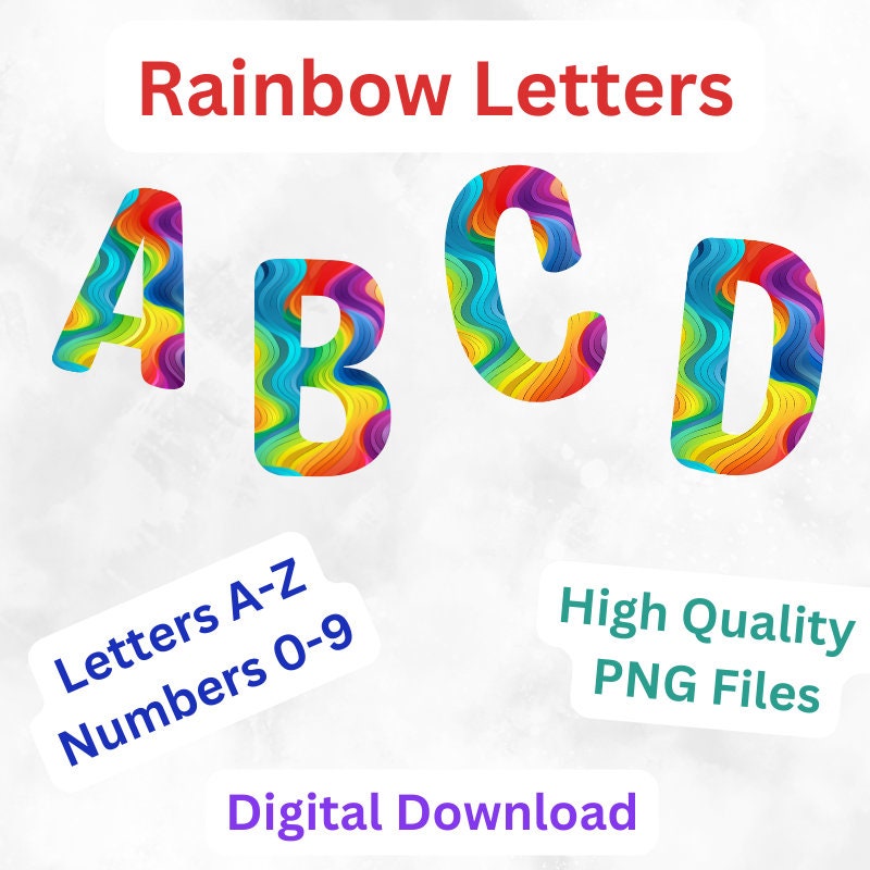 Rainbow Alphabet, Rainbow Letters, Rainbow PNG, - Etsy