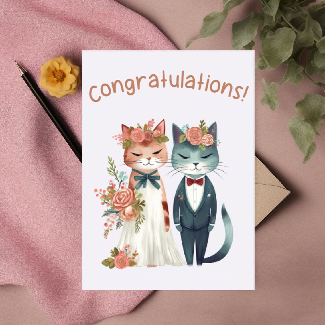 Printable Wedding Card, Printable Cat Wedding Card - Etsy