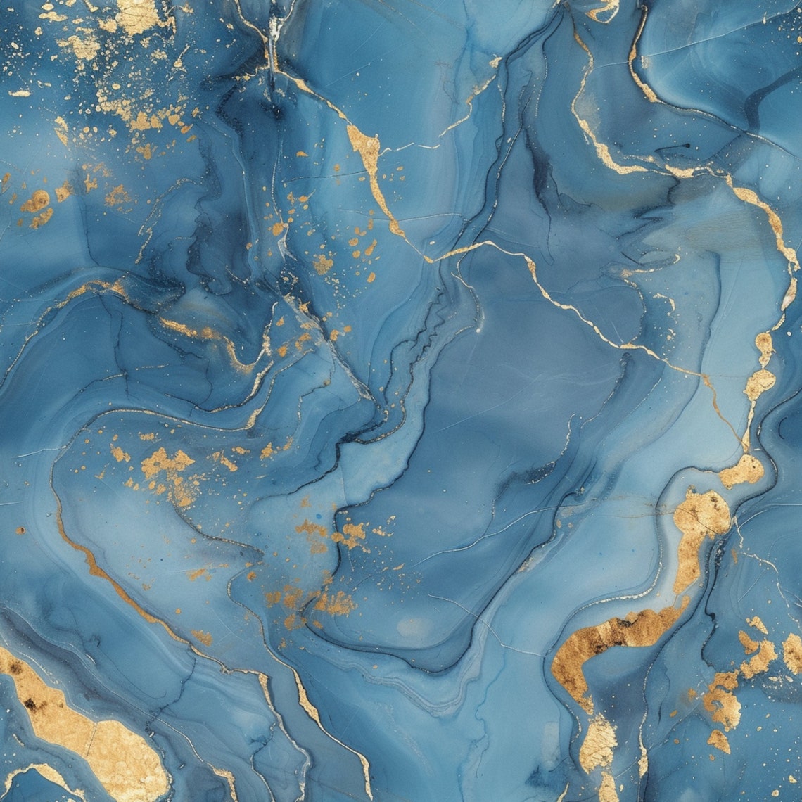 Marble Digital Paper, Blue Marble Digital Paper, Blue and Gold Digital ...