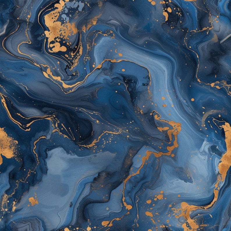 Marble Digital Paper, Blue Marble Digital Paper, Blue and Gold Digital ...