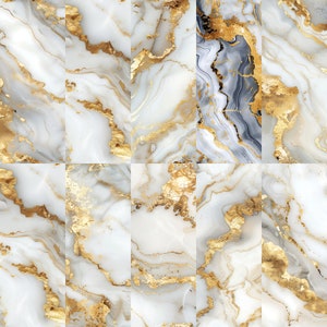 Marble Digital Paper, White Marble Digital Paper, White and Gold ...