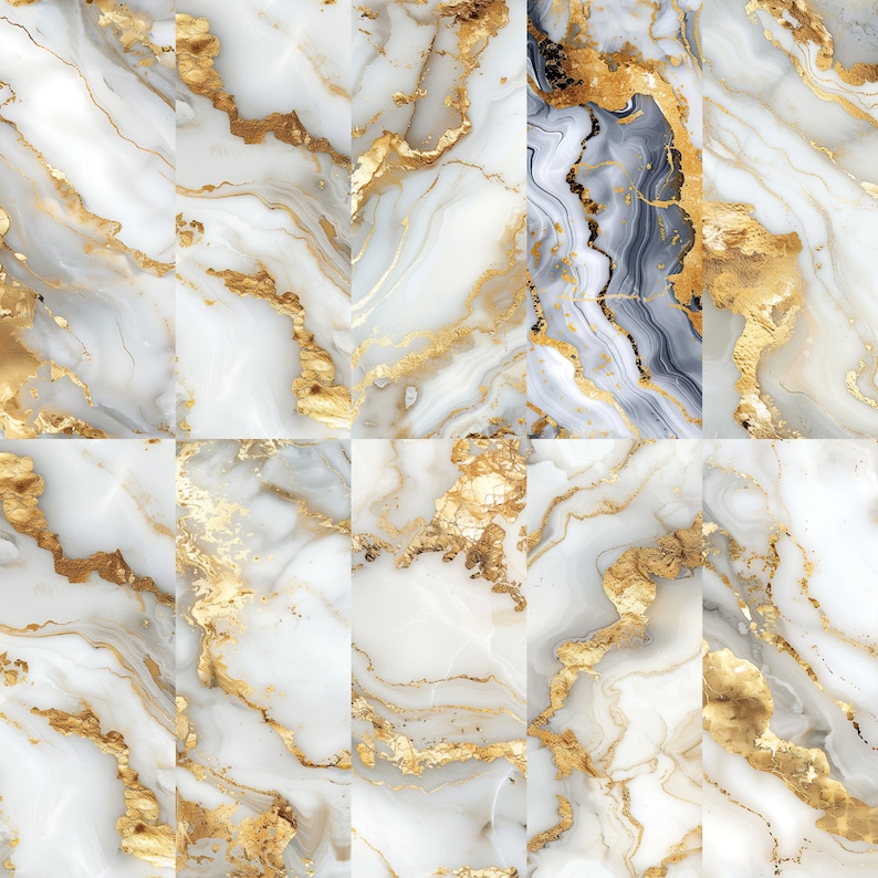 Marble Digital Paper, White Marble Digital Paper, White and Gold ...