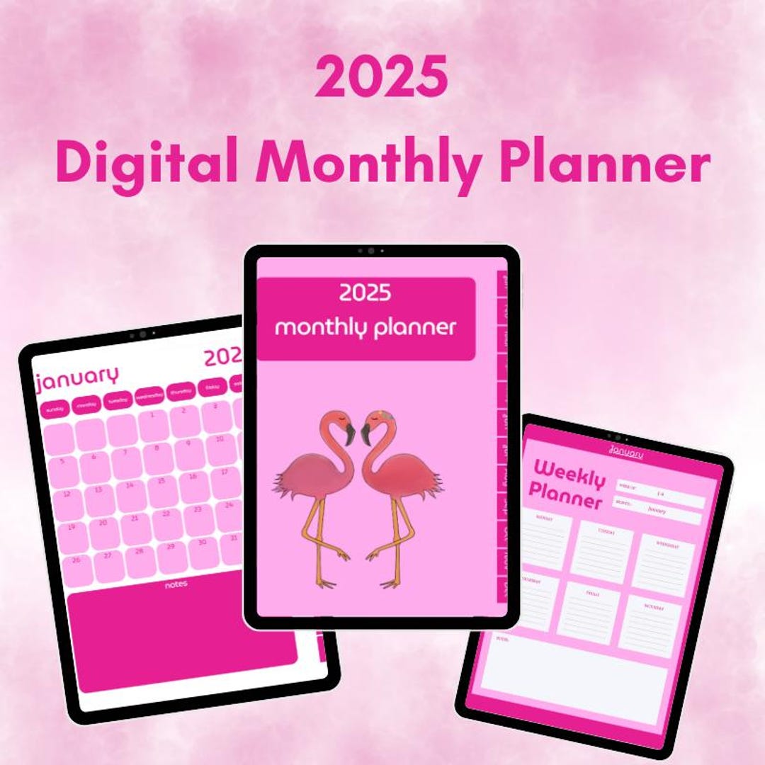 Digital Planner, Pink Digital Planner, Digiital Monthly Planner, Weekly ...
